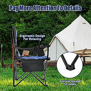 Oversized Folding Camping Chair Outdoor, Heavy Duty Foldable Lawn chair for Adults Support 440lbs, Collapsible Large Padded Camp Chair with Cup Holder&Carry Bag for Fishing Outside Sports Picnic(Navy)