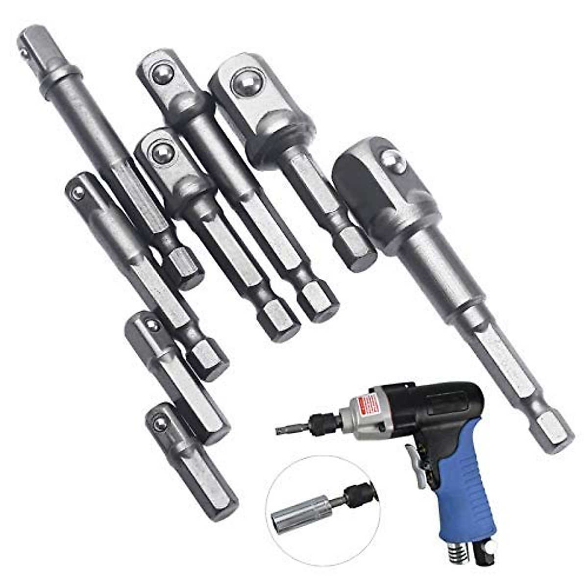 dophee 8Pcs Impact Grade Socket Adapter Set, Square Socket Adapter Bits for Drills, Hex Shank Drill Bits Square Nut Driver Power Extension Bar Set 1/4" 3/8" 1/2" Bits