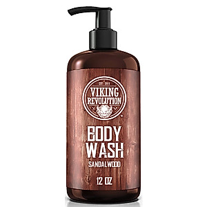 Viking Revolution Men's Body Wash - Sandalwood, Skin Cleaning Agent - Mens Natural Body Wash with Vitamin E and Rosemary Oil - Shower Gel Liquid Soap, 12 Fl Oz (Pack of 2)