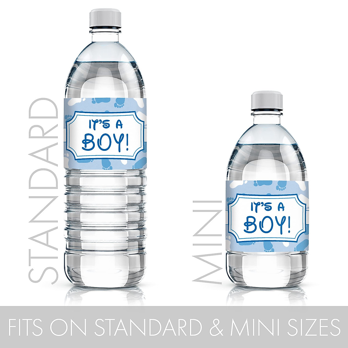 It's a Boy Baby Shower Water Bottle Labels - Blue Footprint Theme - 24 Stickers