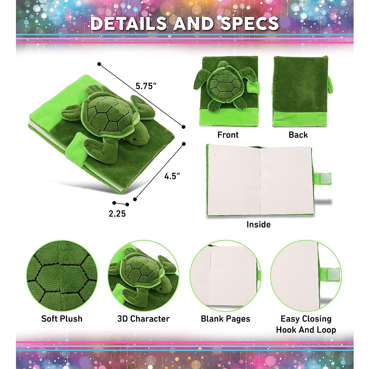 DolliBu Sea Turtle Plush Notebook - Sea Turtle Stuffed Animal Girls and Boys Writing Journal, Cute Stationery Notebook, Plush Sea Turtle Notebook Toy with 80 Pages of Writing Journal - 4.5x5.75 Inches