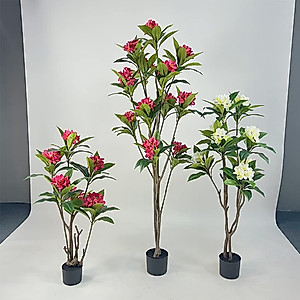 Real Touch Lifelike Artificial Plumeria Frangipani Flower Tree Red/White Silk Plumeria Flowers for Wedding Party Decoration (Size : 150cm)