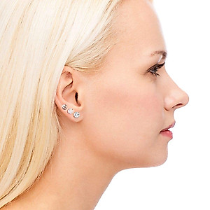 6 Pairs Round Ball Stud Earrings Pack in 18k Rose Gold, White Gold Plated Color with Opal, CZ Stone