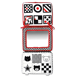 Genius Baby Toys Tummy Time Mirror for Babies 0-6 Months - Double-Sided with High Contrast Images - Baby Floor Mirror Can Be Used in Crib - No Hard Edges - Black White and Red