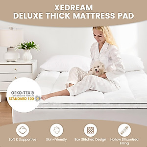 XEDREAM Extra Thick Mattress Pad Full, Pillow Top Mattress Topper Full, Grid Embossing Mattress Cover Full with Deep Pocket Stretches up to 21", 54"x 75"