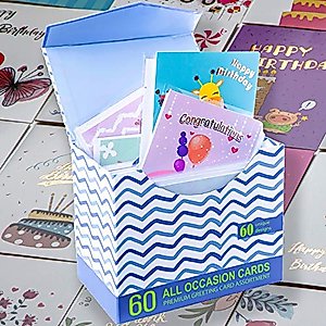 60 All Occasion Greeting Cards - Large 5”x7”, All Rose Gold Foil Unique Design Assorted Cards, Happy Birthday Card, Thank You Cards, Message Inside, Magnetic Bulk Box Set Variety Pack w/Thick Envelope