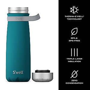 S'well Stainless Steel Traveler With Handle, 24oz, Peacock Blue, Triple Layered Vacuum Insulated Containers Keeps Drinks Cold for 40 Hours and Hot for 16, BPA Free, Easy Carrying On the Go