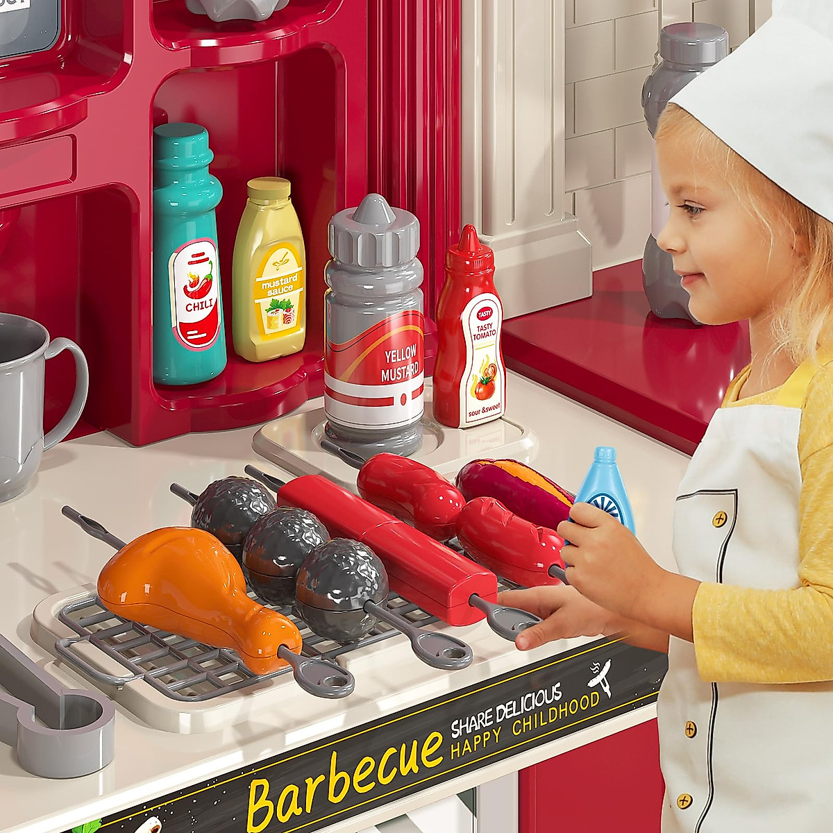 TEMI Pink Kitchen Playset for Kids Ages 4-8 - Toddler Toys for Indoor & Outdoor Play, Kitchen Set for Girls & Boys