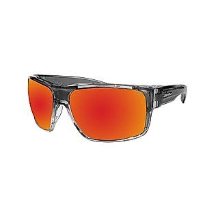 BOMBER MA104RMRF Safety Sunglasses for Men, 2-Tone Smoke Crystal frame, Red Mirror Polycarbonate Safety lens, Non-Slip foam lining, ANSI Z87+ Compliant, Safe for Rugged Activity - MA104RM
