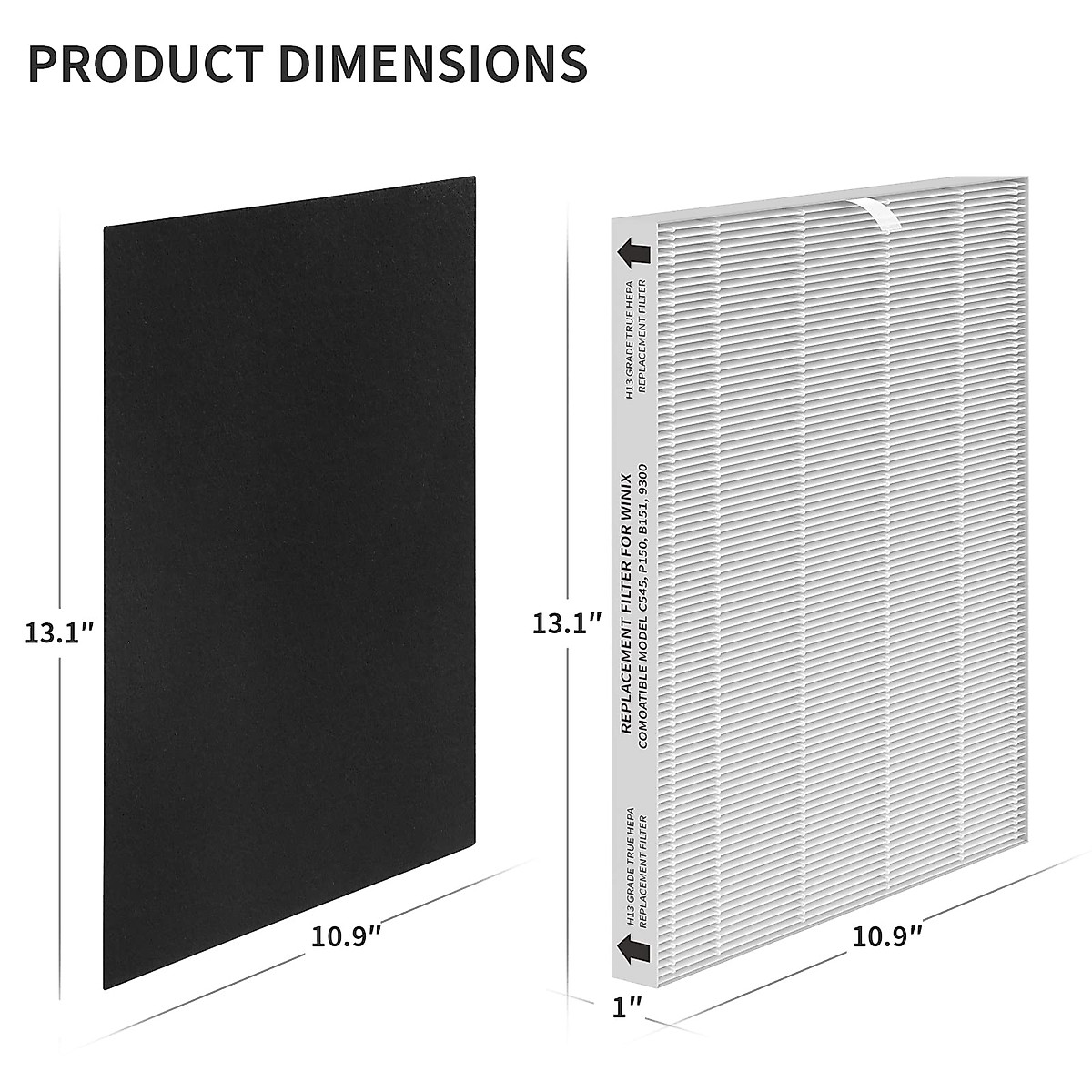 GoKBNY C545 True HEPA Replacement Filter Compatible with Winix C545 Purifier, HPEA Filter S, Part Number 1712-0096-00, 4×True HEPA Filters + 4×Activated Carbon Pre-Filters