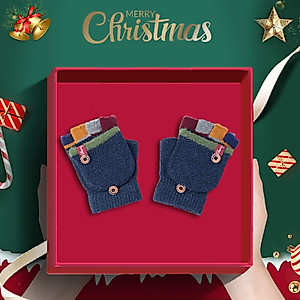 Kids Winter Gloves, Warm Knitted Convertible Fingerless Gloves for Baby Boy Girl with Mittens Cover Cap