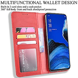 HualuBro Oppo Reno 2Z Case, Retro PU Leather Wallet Flip Folio Shockproof Phone Case Cover with [Kickstand] [Card Slots] [Magnetic Closure] for Oppo Reno2 F / Reno2 Z (Red)