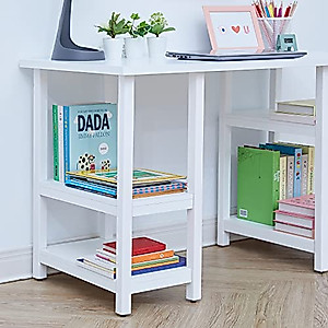 Fantasy Fields Wooden Desk and Chair Set with Storage Shelves with a Modern Design for Students and Crafters, White