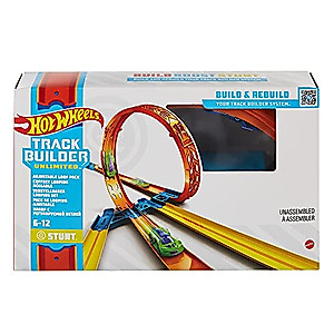 Hot Wheels Track Builder Unlimited Adjustable Loop Pack for Kids 6 Years Old & Up with 1 Hot Wheels Car, Spiral Loop, Launcher & 3 Tracks That Connects to Other Sets , Orange, Blue, Yellow