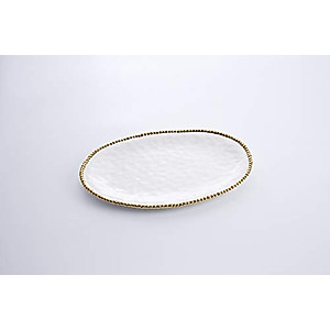 Pampa Bay Porcelain Large Oval Thanksgiving, Christmas, Hannukah, and Holiday and Party Serving Platter (White and Gold)