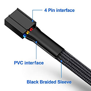 RISHTEN Motherboard PWM Fan Hub Splitter, 4 Pin Black Sleeved 5 Way PC CPU Cooling Case Fan Extension Splitter Adapter Cable 40cm/15.7inch for Computer Cooler Case Fans