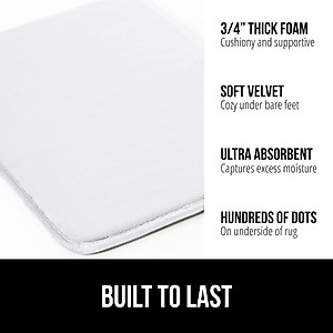 Gorilla Grip Thick Memory Foam Bath Rugs, Soft Absorbent Velvet Bathroom Mats, Durable Dots on Underside, Machine Washable Bathmat, Carpet Rug Room Decor for Shower Floor, 24x17 Mat, White