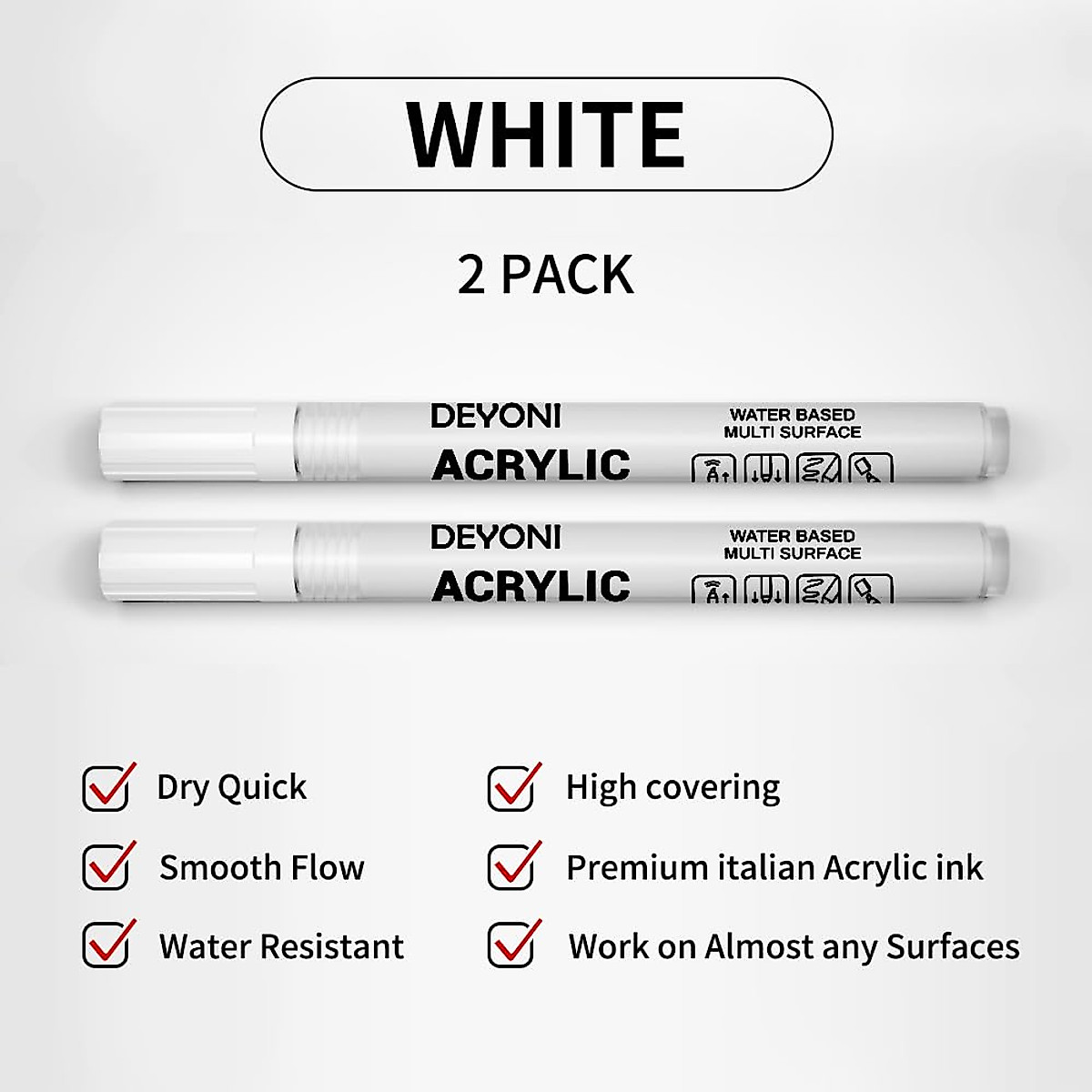 DEYONI 2pcs white Acrylic Paint Pens,0.7 mm extra Fine Tip,Water Based Acrylic Markers for Wood, Black Paper, Rock Painting, Stone