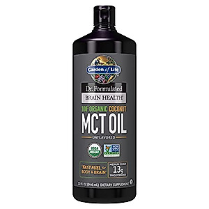 Garden of Life Dr. Formulated Brain Health 100% Organic Coconut MCT Oil 32 fl oz Unflavored, 13g MCTs, Keto & Paleo Diet Friendly Body & Brain Fuel, Certified Non-GMO Vegan & Gluten Free, Hexane-Free