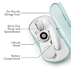 My Life My Shop Ultimate Spin Facial Cleansing Brush (Blue) Ultimate Skin Spa with 3 Interchangeable Face Brushes- Daily Cleansing, Exfoliating Brush, Silicone Brush &Protective Case