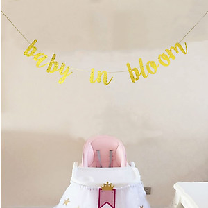StarsGarden Gold Glitter Baby in Bloom Banner,Welcome Baby Bunting Garlands, Baby ShowerParty Decorations Supplies, blue