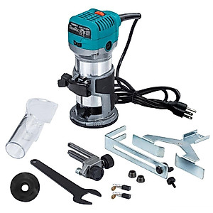 Anesty Compact Router with Trimmer/Fixed Base, Variable Speed Trim Router Palm Router Laminate Trimmer, 1/4" 710W Electric Wood Router Tool Kit with 15 Router Bits for Woodworking