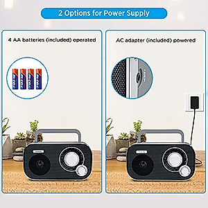 DreamSky AM FM Portable Radio Plug in Wall or Battery Operated for Home & Outdoor, Strong Reception, Large Dial Easy to Use, Transistor Antenna, Headphone Jack, Small Gifts for Seniors Elderly