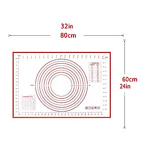 sunyou Silicone Pastry Mat - Extra Thick Non-Stick Baking Mat with Measurement - Fondant Mat, Counter Mat, Dough Rolling Mat, Oven Liner, Pie Crust Mat (L-24''(W)32''(L), Red)