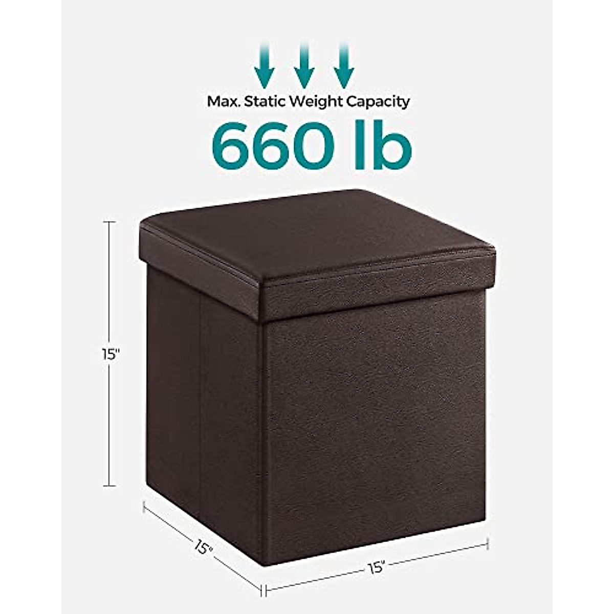 SONGMICS 15" x 15" x 15" Storage Ottoman Cube / Footrest Stool / Coffee Table / Puppy Step, Holds Up to 660lbs , Faux Leather ,Brown ULSF10B