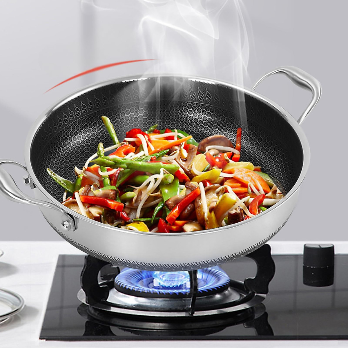 CiCixixi Nonstick Skillet with Lid Pan,13.38 Inch Stainless Steel Pan,for Gas Electric Induction Ceramic Stoves and Oven Resistant,316 stainless steel (13.38-Inch)