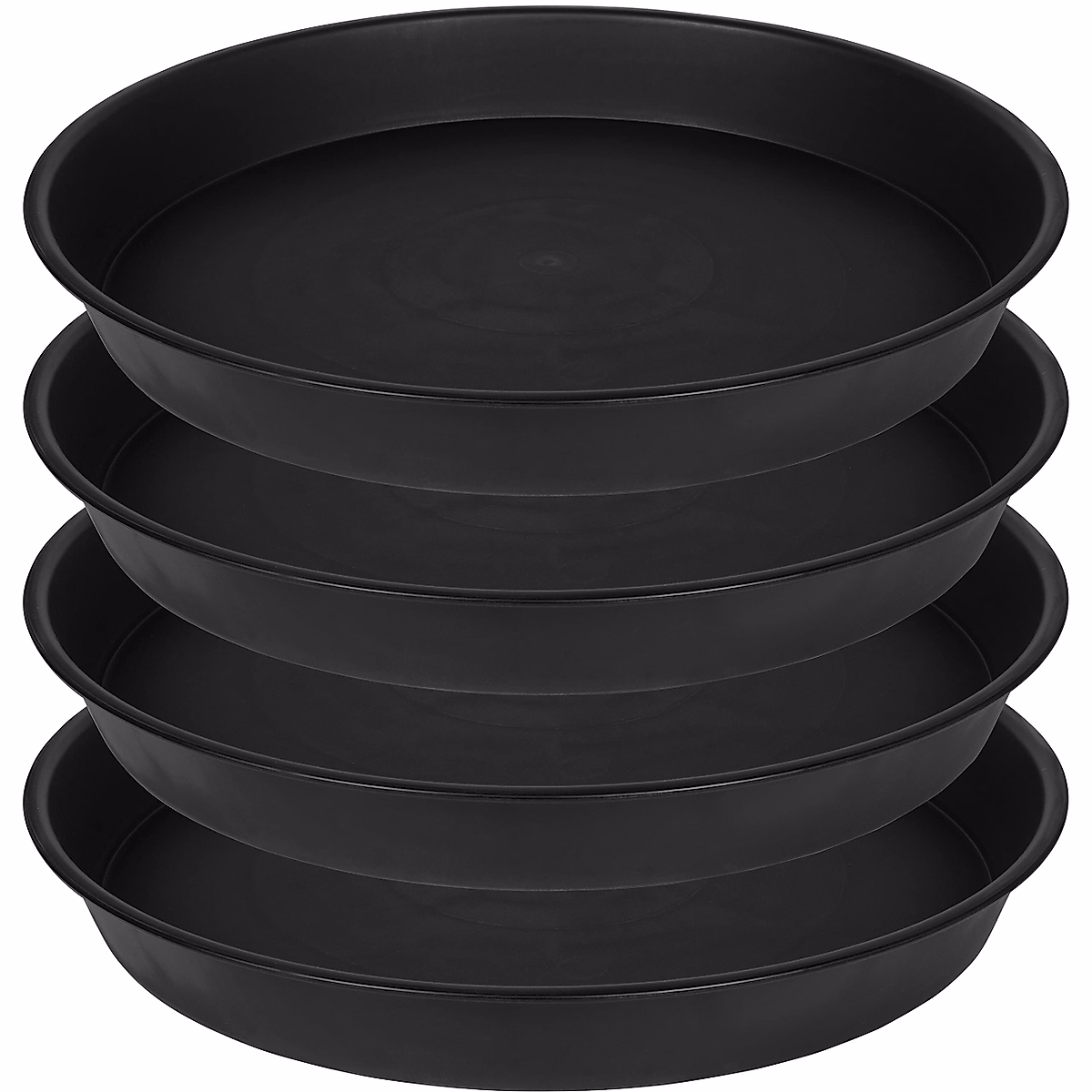 Bleuhome 4 Pack of 16 inch Plant Saucer (13.5" Base), Heavy Duty Plastic Plant Tray for Pots, Flower Water Trays for Indoors, Bird Bath Bowls, Plant Drip Saucers for Planter 14"/15"/16" (Black)