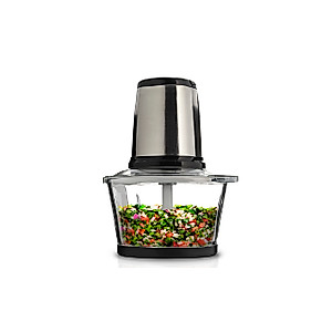 Eternal Living Food Processors & Vegetable Chopper with Glass Bowl Ground Meat Vegetables Fruits Nuts Ice, Stainless Steel