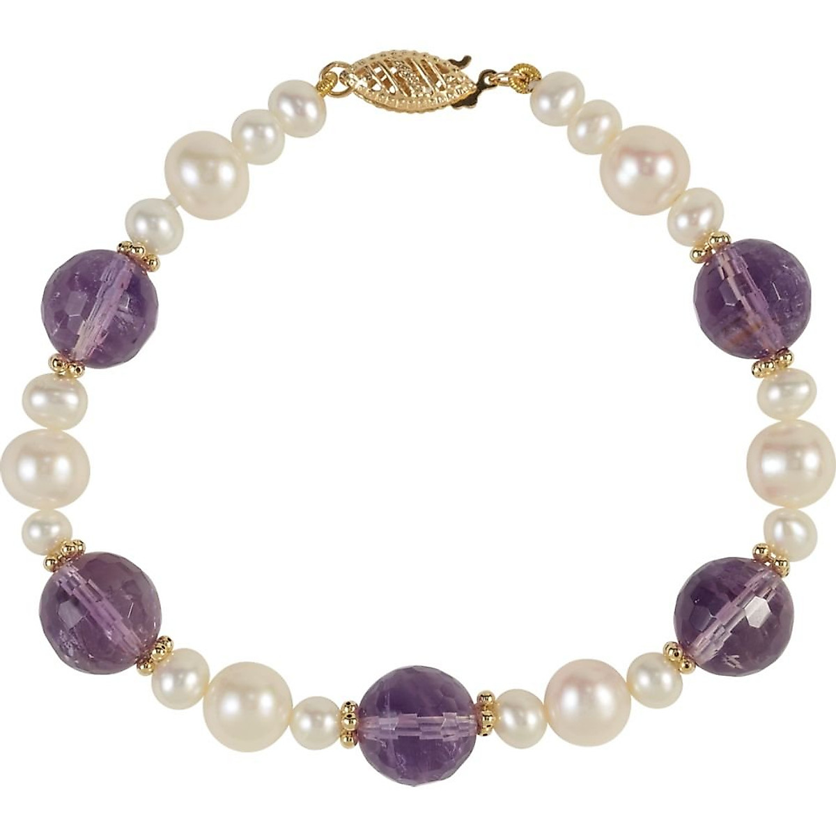 Banvari Freshwater Cultured Pearl and Amethyst Bracelet in 14k Yellow Gold