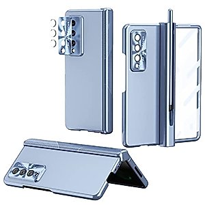LOVE MEI for Samsung Galaxy Z Fold 4 Case, Z Fold 4 Case S Pen Holder with S Pen,Bulit -in Front Glass All Around Case + Camera Lens Protector for Galaxy Z Fold 4 5G (Blue)