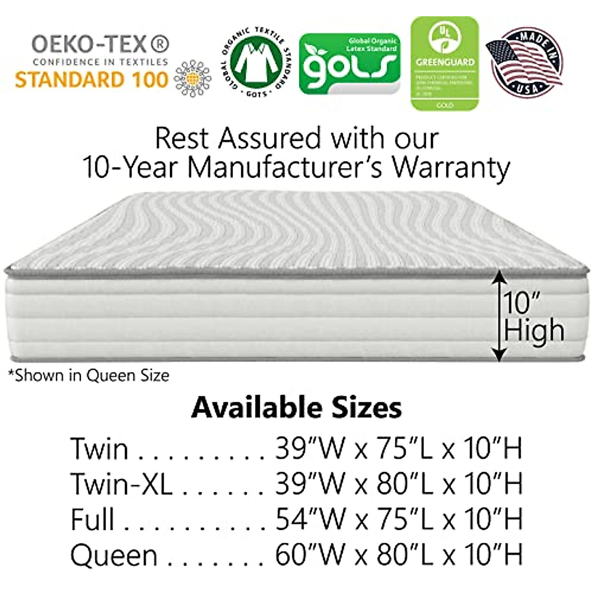 Natural & Organic Kid's Mattress, Toxin-Free, Made in The USA with Certified Organic Cotton, Wool and Natural Latex Foam - Twin Size