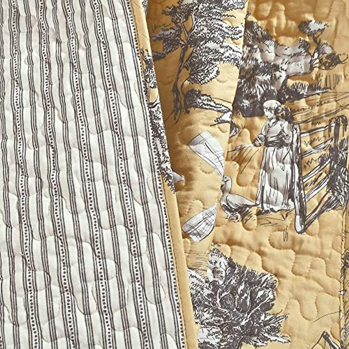 Lush Decor French Country Toile Cotton Reversible Throw Blanket, Yellow & Gray, 60" x 50"