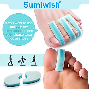 Sumiwish Foam Toe Separators, 10 Pack Breathable Toe Spacers, Reduce Friction and Relieve Corns Pain, Overlapping Toes Corrector - (Blue)