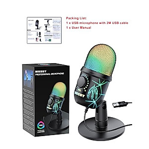 MRSDY USB Microphone, Plug and Play Gaming Mic for PC, Mac, PS4/5, Podcast Microphone with RGB, Mute, Monitor, Noise Reduction, Volume Gain, Great for Recording, Streaming