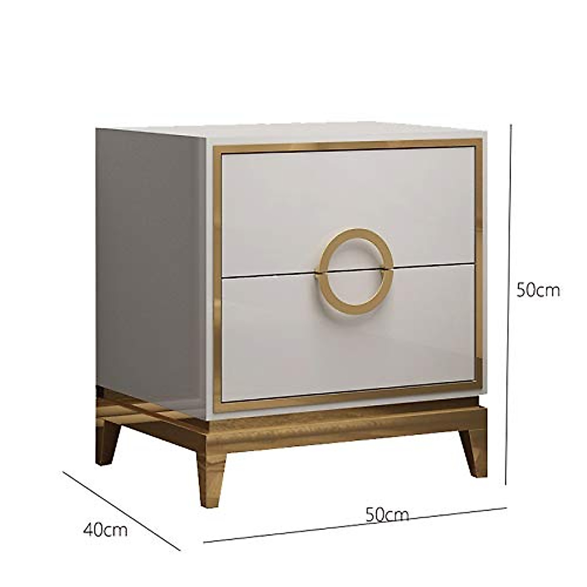 SJYDQ Bedside Table with Double Drawer Design, Stainless Steel Metal Plating Frame Simple Bedside Table, White