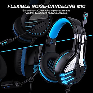 NPET HS10 Stereo Gaming Headset for PS4 PC Xbox One PS5 Controller, Noise Cancelling Over Ear Headphones with Mic,LED Light, Bass Surround, Soft Memory Earmuffs for Laptop Mac Nintendo NES Games