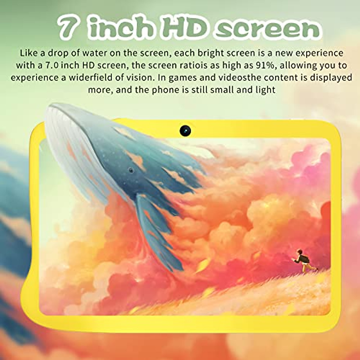 Kids Tablet, LED Screen 2.4G 5G Dual Band 100-240V HD Tablet 4GB 128G for Android 10 for Reading (Yellow)