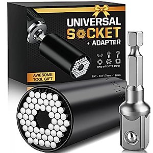 PAUGGE Universal Super Socket, Cool Gadgets Tools Birthday Gifts for Men Dad Boyfriend Husband Him Handyman, Socket Set with Multifunction Adapter to Unscrew Any Bolt(7-19mm) - Black