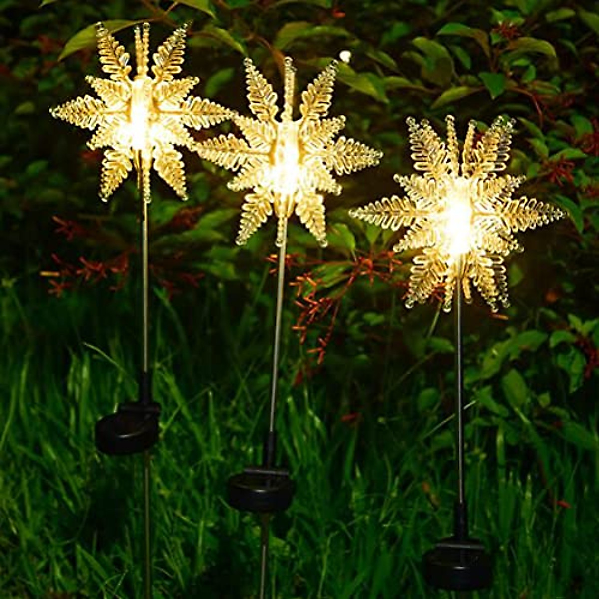 Aolyty Solar Garden Light Outdoor Decoration, 2 Pack Waterproof Solar Snowflakes Stake Lights Warm White LED Lighting for Path Yard Lawn Patio Party Christmas Decor