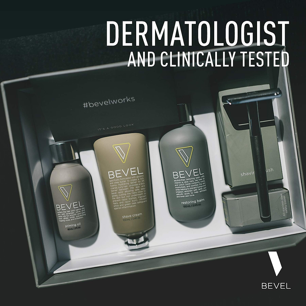 Shaving Kit for Men by Bevel - Starter Shave Kit, Includes Safety Razor, Shaving Brush, Shave Creams, Oil, Balm and 20 Blades. Clinically Tested to Help Prevent Razor Bumps