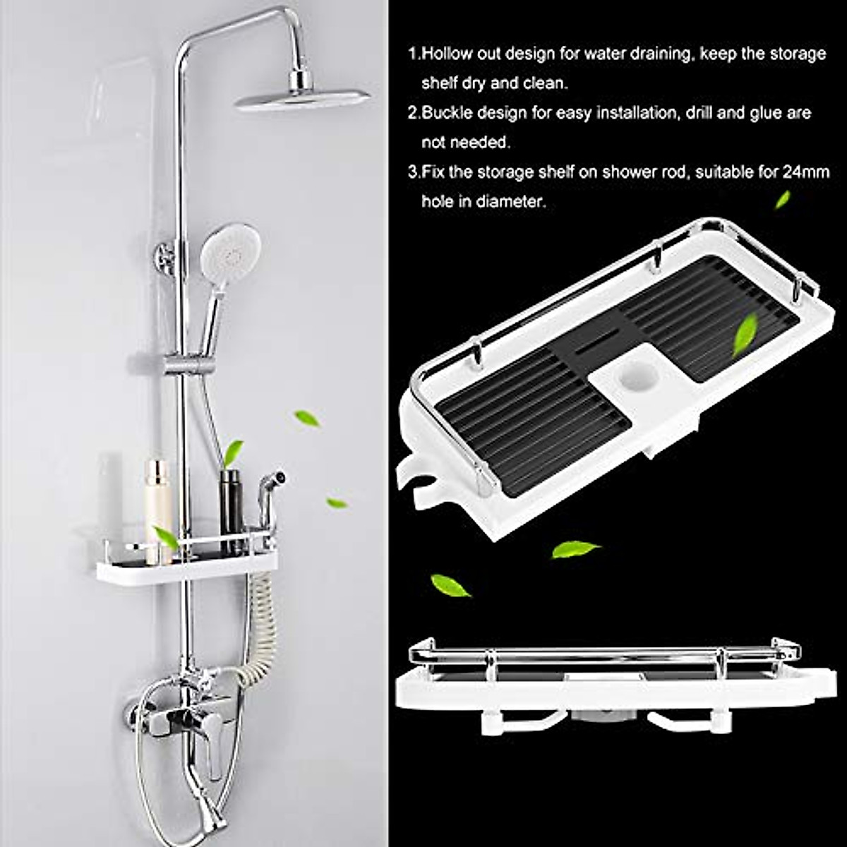 Shower Caddy Shower Rack, ABS Shower Rod Storage Shelf Organizer Easy To Install for 24mm Hole in Diameter for Storage Of Bathroom Items