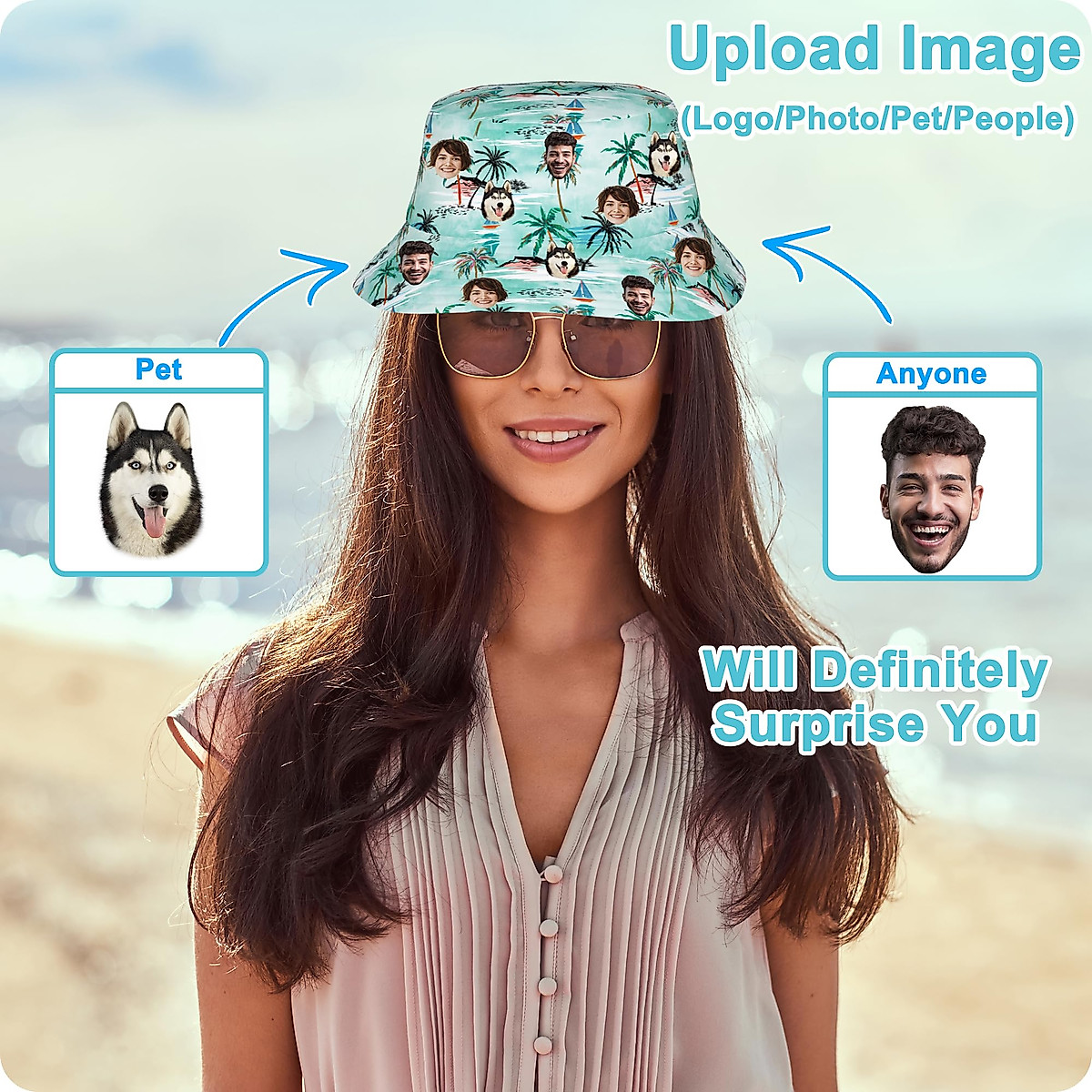 Custom Bucket Hats for Women Men Personalized Design Your Own Text Logo Photo Fisherman Hat for Beach Travel (Hawaii-22)