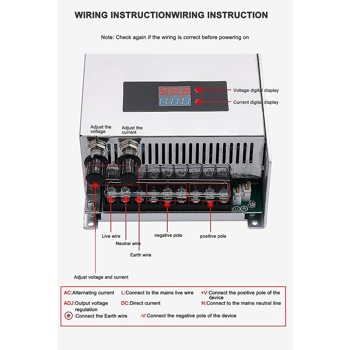 DC 0-48V 1000W 20A Voltage and Current Adjustable Switch Power Supplies,Current-Limiting Adjustable Regulated Power Supply,Continuously Adjustable