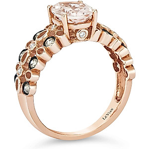 LE VIAN 3/8 Carat Diamond and Oval Morganite Engagement Ring for Women in 14k Rose Gold (Fancy Brown/H-I, SI1-SI2, cttw) Promise Anniversary Ring Size 7