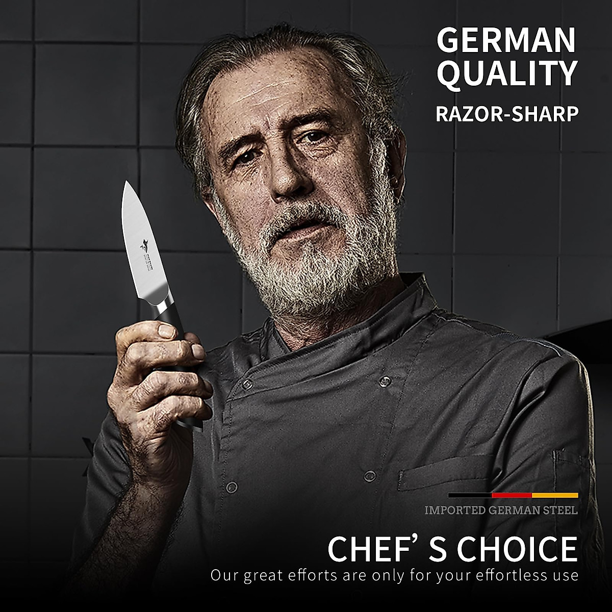 MAD SHARK 3.5 inch Paring Knives - Small Kitchen Knife Ergonomic Handle, Ultra Sharp Peeling Knife for Fruits,Vegetables and More - Forged Synergy by German Military Grade Composite Steel, Black