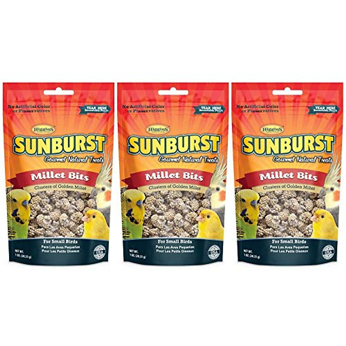 Higgins 3 Pack of Sunburst Millet Bits for Small Birds, 1 Ounce Each